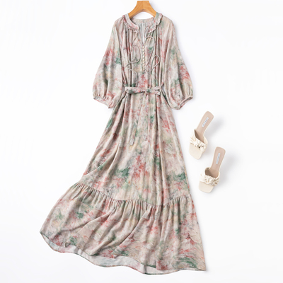 桑蚕丝做旧感1.2米长裙宽松裙子