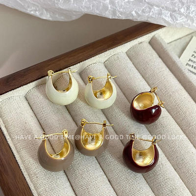 甜美铜韩国秋冬滴釉圆球耳耳环