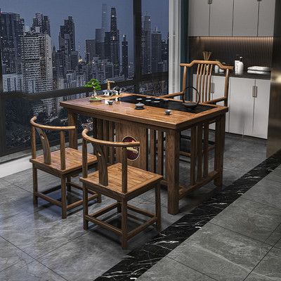 hf2x新中式家用实木茶台茶具套装小户型办公室茶桌椅组合一体阳台