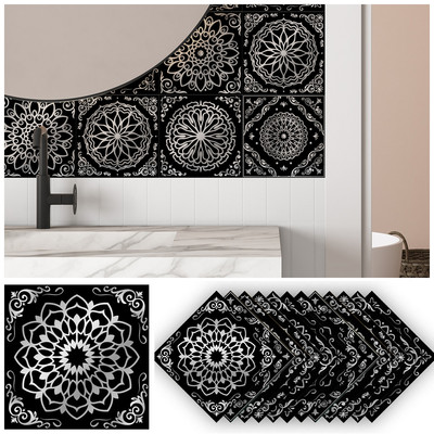 funlife曼陀罗黑色仿银加厚厨卫瓷砖贴布置墙地两用防水贴kts065