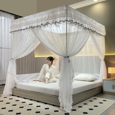 CB#三开门U型外穿杆烤漆床笠式坐床拉链1.5m1.8m方顶防摔家用蚊帐