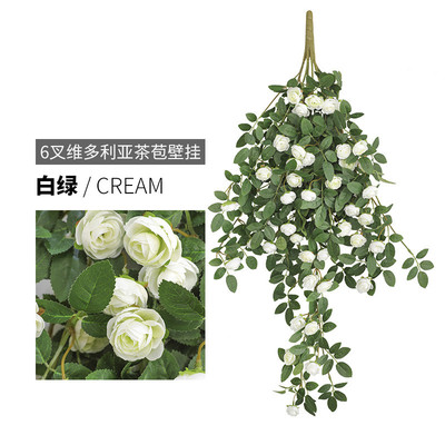 网红餐厅花墙装饰仿真花藤花蔓栅栏攀爬管道仿真6叉维多利亚茶苞