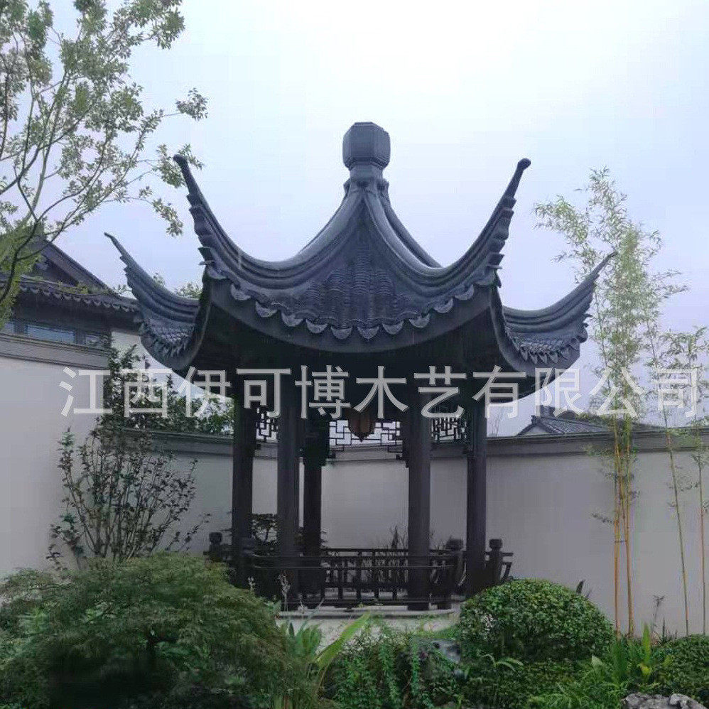 厂家直销碳化防腐木庭院阁户外木屋长廊凉亭实木亭子六角凉亭仿古