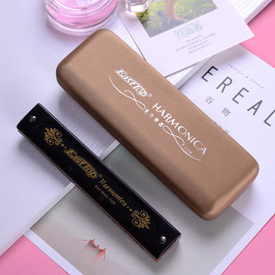 热销复音口琴东方鼎22孔easttopc调学生成人演奏口琴黑色铜外壳