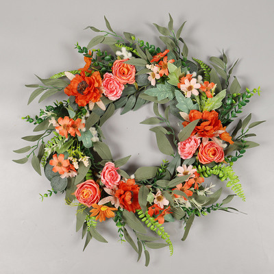 鸿禹秋季柳叶牡丹桉树叶花环感恩节圣诞节家居装饰壁挂门挂花圈
