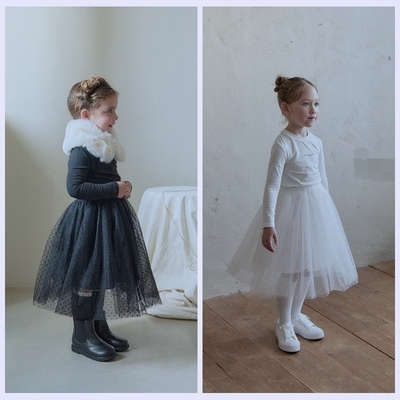 两色网纱松紧腰半身裙