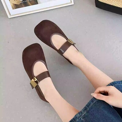 复古羊绒浅口玛丽珍鞋女2026春季新款法式单鞋平底小皮鞋3316她致