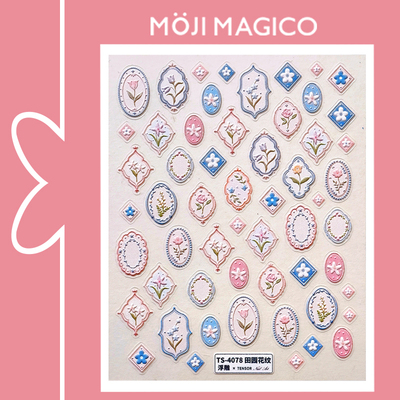 茉季复古花框立体浮雕美甲贴纸防水指甲贴装饰贴花饰品4078 4139