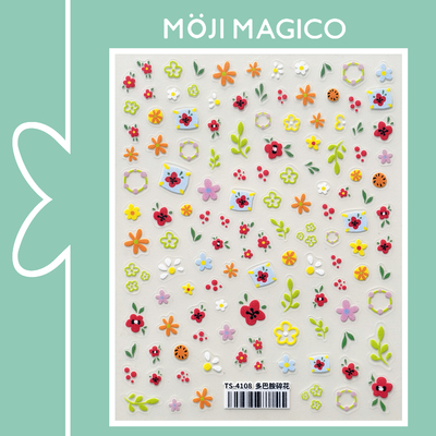 茉季多巴胺小花花朵美甲贴纸防水指甲贴装饰贴花饰品4108