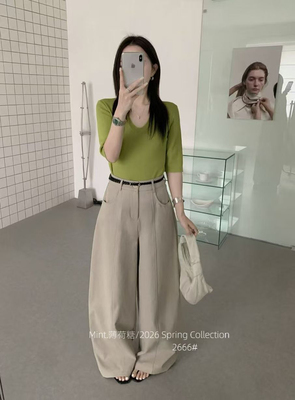 MINT2666薄荷糖韩系2025新高腰显瘦直筒休闲女百搭阔腿裤弯刀裤子