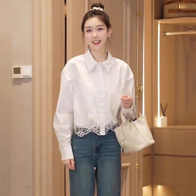 0845 春季新款时尚气质休闲显瘦百搭长袖拼接纯棉衬衣