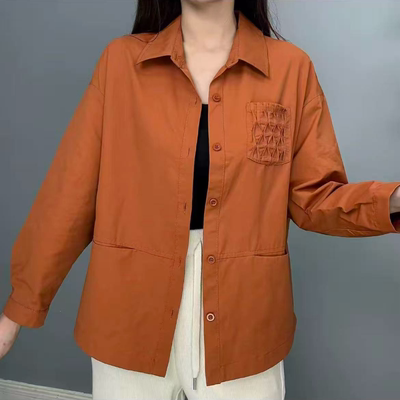 1222 春秋款纯色翻领休闲宽松百搭长袖衬衫JR