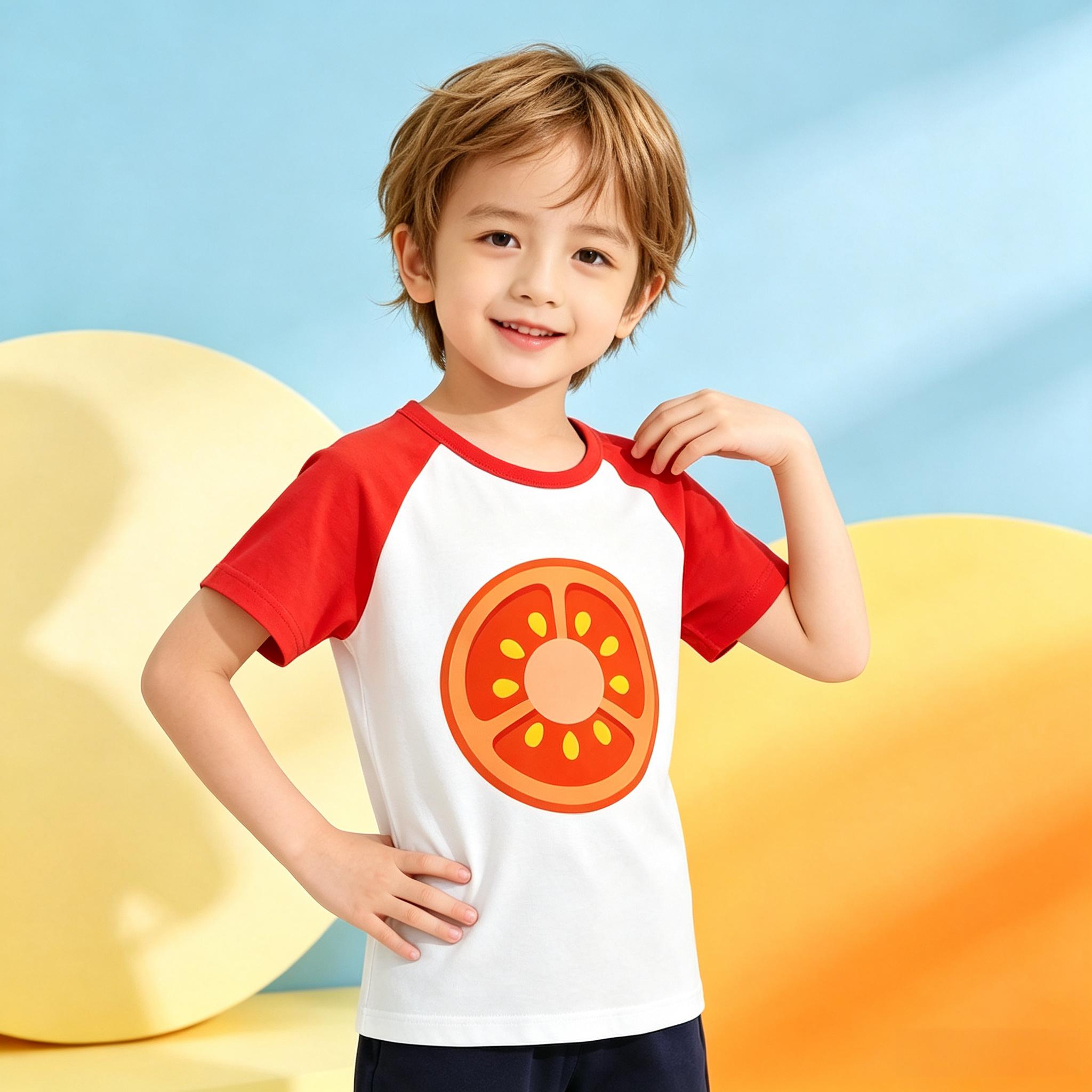 中小学生纯棉短袖表演服T恤番茄校园舞台服装男女童节目合唱上衣