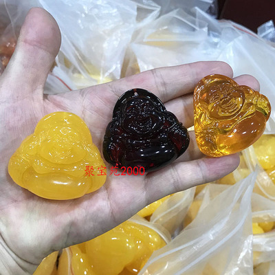 鸡油黄蜜蜡弥勒佛吊坠净水金珀笑佛毛衣链男女琥珀血丝珀佛公项链