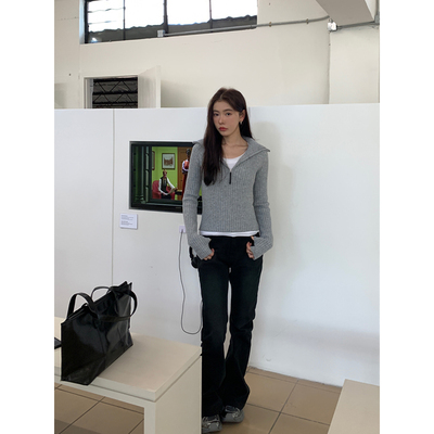 Halo Luu【清仓】美式复古黑色直筒牛仔裤女高腰显瘦大长腿微辣裤