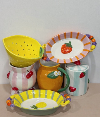 外贸孤品 水果系列手绘花瓶、果盘、水壶、花盆、摆件收纳 沥水篮