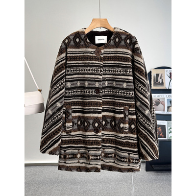 撞色秋冬松弛感百搭羊羔毛外套