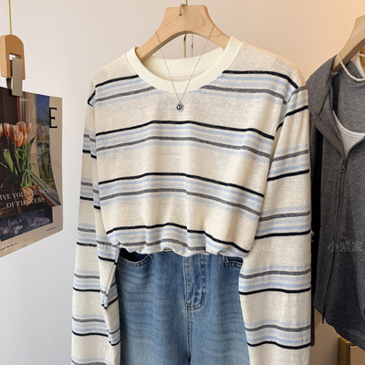 条纹长袖显瘦t恤衫女夏防晒衫薄