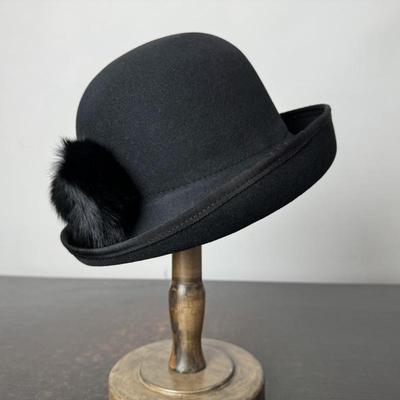 真毛球法式秋冬可调礼帽女帽