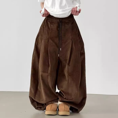 韩国代购设计师灯芯绒捏褶长裤