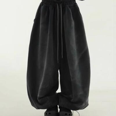 松紧抽绳水洗磨白韩国代购卫裤