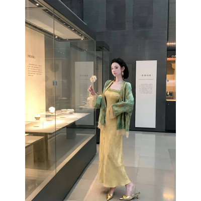 Sun雅乔【唐三彩•釉色千年】新中式国风提花吊带连衣裙