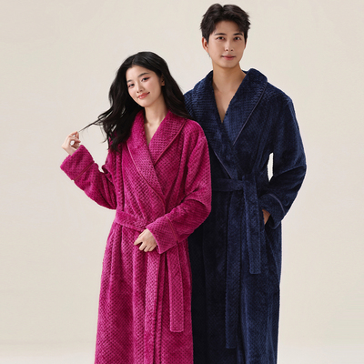 洗完澡穿的秋冬情侣睡袍收腰纯色