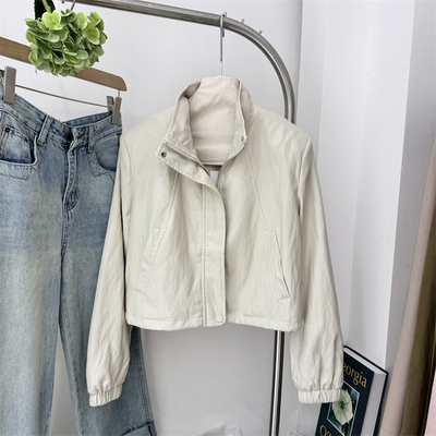 26春美式机车风立领软皮短款外套女韩版宽松通勤休闲百搭皮衣9136