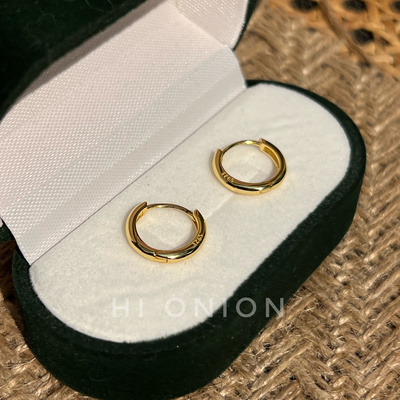 Hi Onion法式经典复古时尚S925银镀金耳扣简约素圈耳环高级感