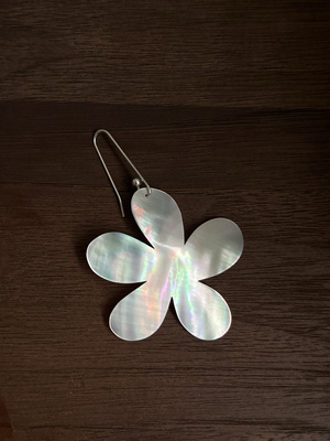 Hi Onion原创小众大尺寸白贝花朵耳环S925银耳钩夸张耳夹个性高级