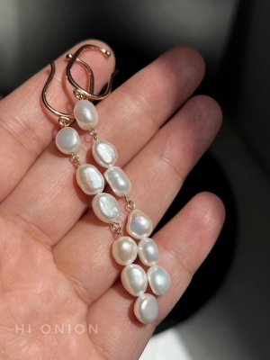 Hi Onion原创小众设计天然巴洛克珍珠耳挂耳环长款复古百搭高级
