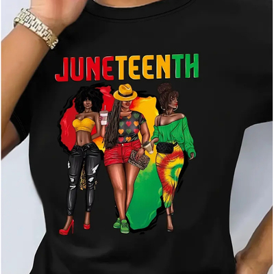 Juneteenth African T shirt 时尚非洲女孩六月节T恤大码短袖上衣