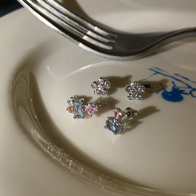 LLabs925粉蓝撞色彩色锆石耳钉