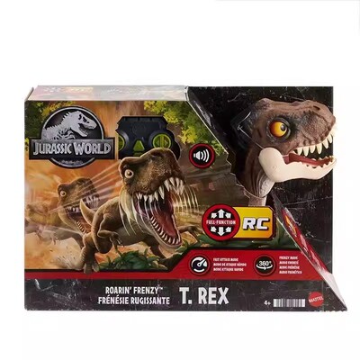 美泰侏罗纪世界遥控追赶怒吼霸王龙儿童动物玩具恐龙模型HTP60