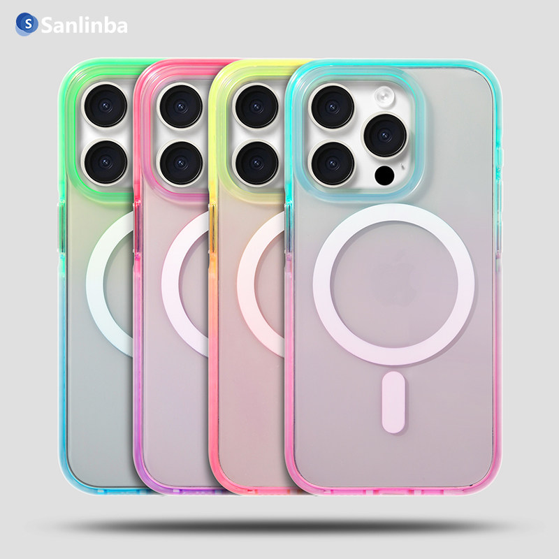 Sanlinba新款彩色渐变透明磁吸手机壳适用于苹果iPhone16ProMax保护壳MagSafe简约15Pro时尚拼色防摔14手机套