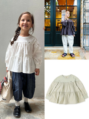 日本高端贵牌Fith丝光抗皱全棉拼接娃娃衫衬衫长袖T恤女童亲子