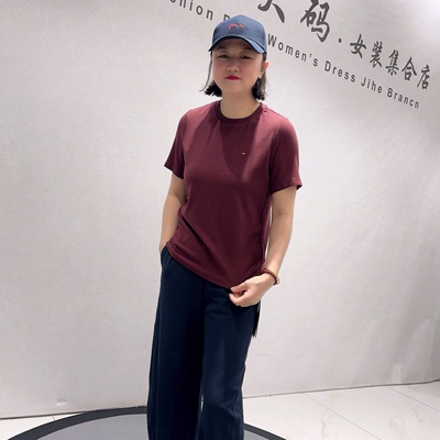 2433针丝缘子汇初夏新品简洁大方休闲百搭短袖T恤衫加大码女装