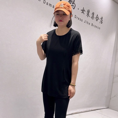 5975芮娜依莲夏款新品一手长时尚亮钻显瘦洋气减龄衫加大码女装