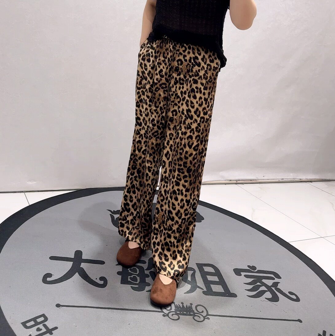 9232芮娜依莲夏款新品松紧腰洋气减龄百搭豹纹休闲裤加大码女裤