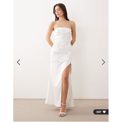 女装新款抹胸3D花长款连衣裙