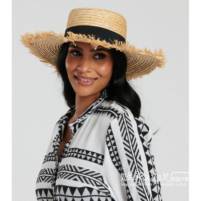 英国代购正品08.01 名品NL 饰品新款 拉菲草编织设计遮阳帽子