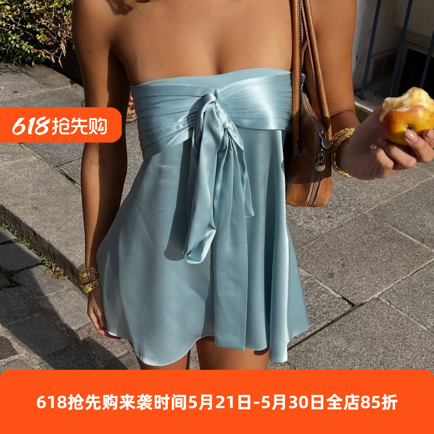 法式轻奢蝴蝶结抹胸连身睡裙女秋冬室内穿搭设计感修身显瘦短裙
