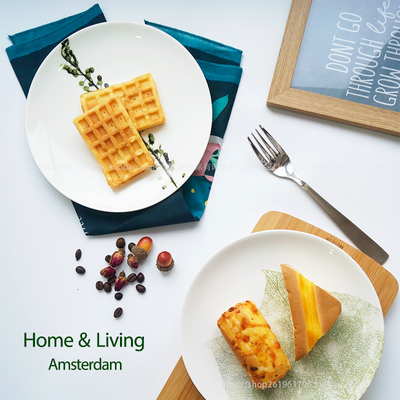 新骨瓷西餐盘平盘ins绿叶小清新