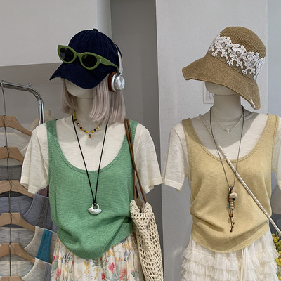 欧玛莱 假两件针织短袖上衣撞色凉爽透气薄款圆领上衣批发女 7266