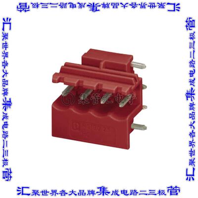 2853103 端子块连接器4POS接头公引脚带罩5mm红色90DEG通孔