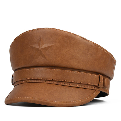 机车款男士复古牛皮船长帽