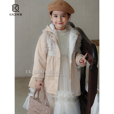 蕾丝拼接加毛连帽外套