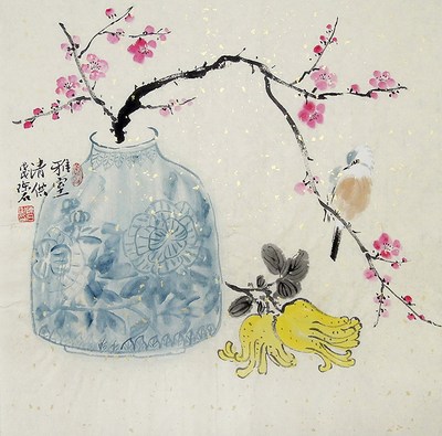 【画艺佳字画书画】C27231陈石纯手绘宣纸花鸟国画.红梅.三尺斗方