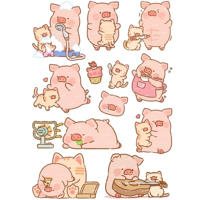 中号F0435-02罐头猪LULU猪卡通动漫电脑笔记本吉他旅行拉杆箱贴纸