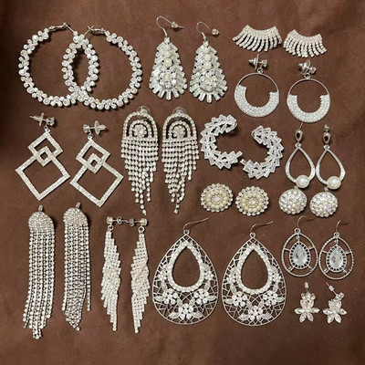 夸张水滴圆环银色流苏耳饰气质